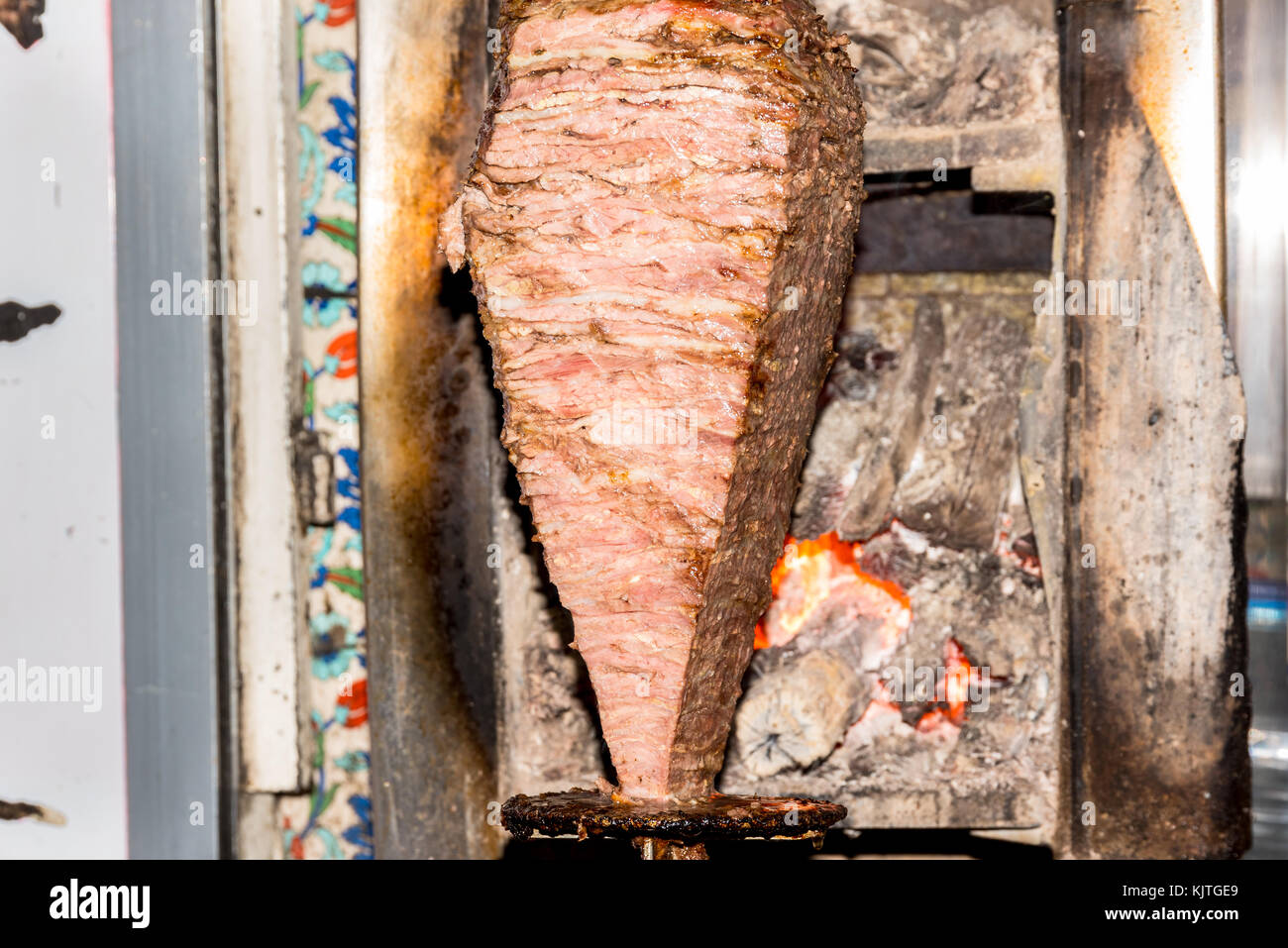Grilled skewered lamb mutton,traditional meat served in shawarma or ...