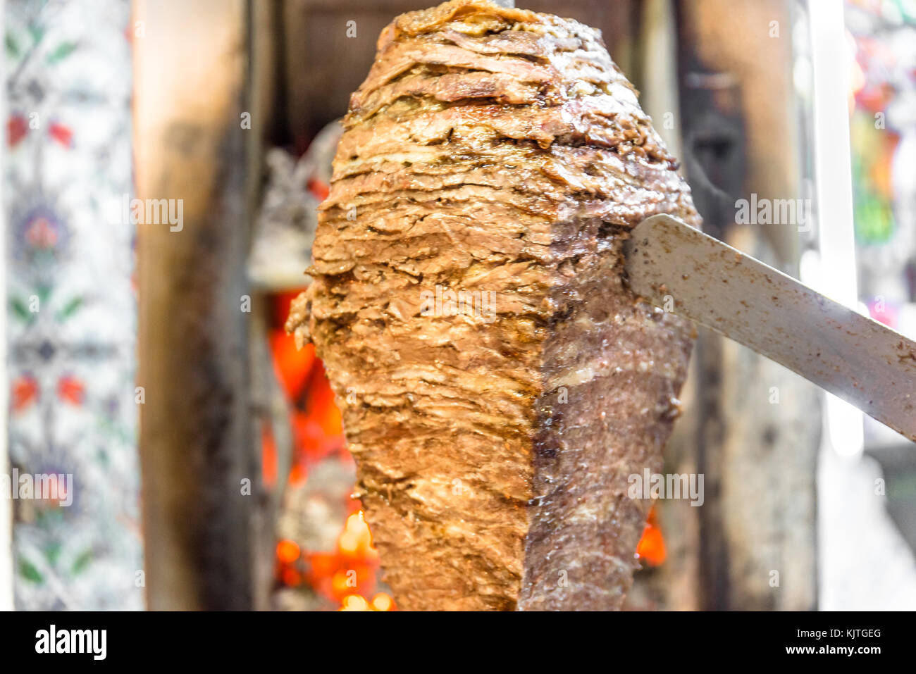Grilled skewered lamb mutton,traditional meat served in shawarma or ...