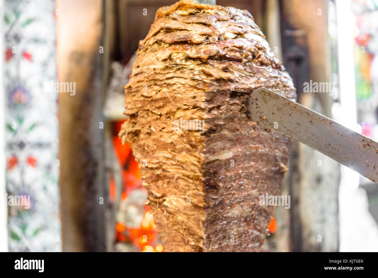 Grilled skewered lamb mutton,traditional meat served in shawarma or ...
