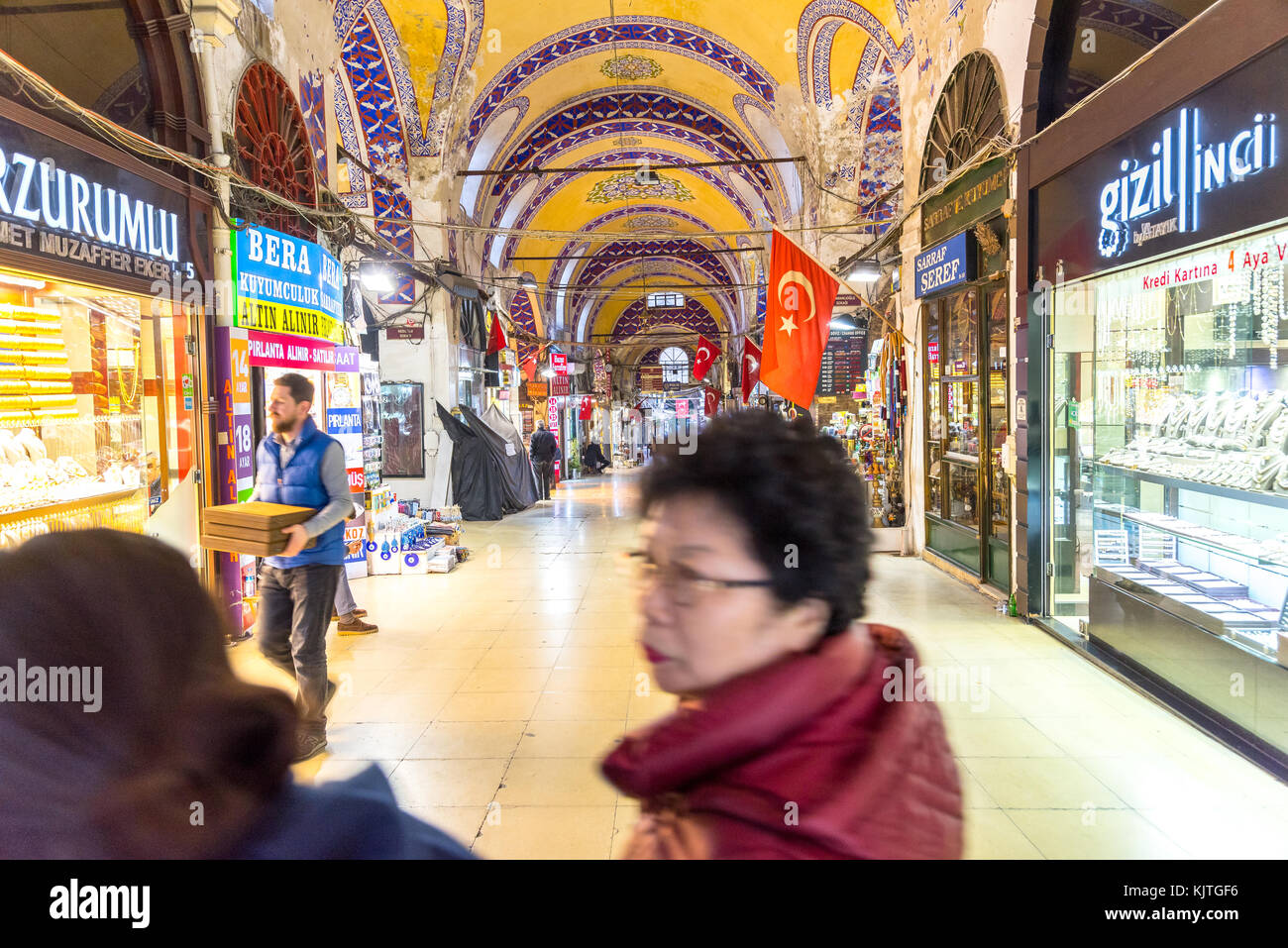 Tourists visiting interior corridor of Grand Bazaar,one of largest and ...