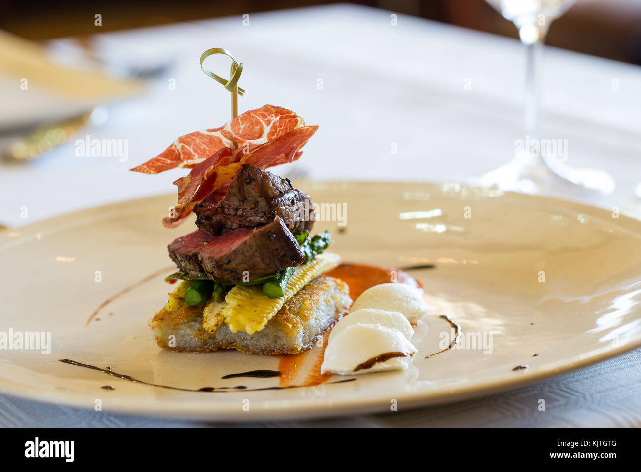 Delicious gourmet roast beef lunch in a fine dining gourmet restaurant ...