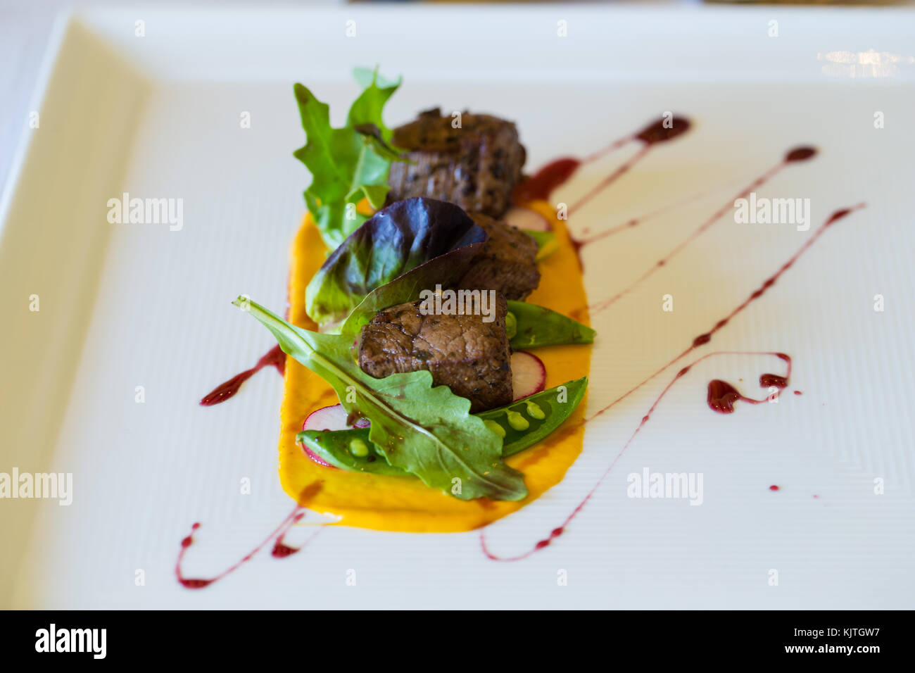 Delicious gourmet roast beef lunch in a fine dining gourmet restaurant ...