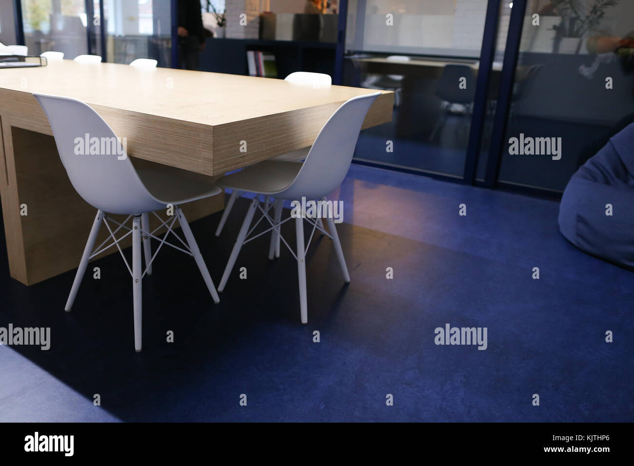 Long study with large table and interior of meeting room and mee Stock ...