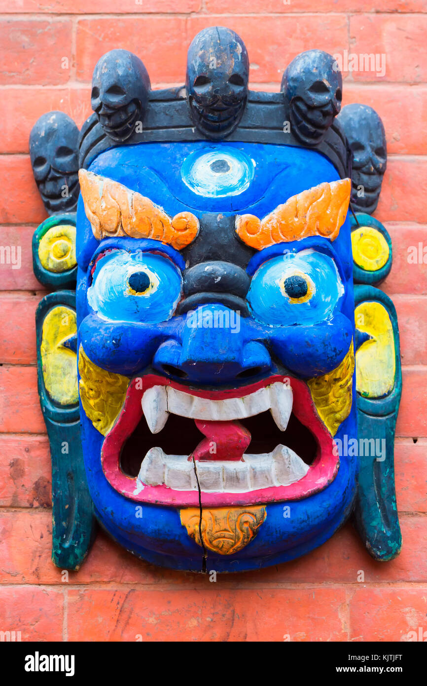 Traditional Hindu Masks on sale in tourist stall, Swayambunath or ...