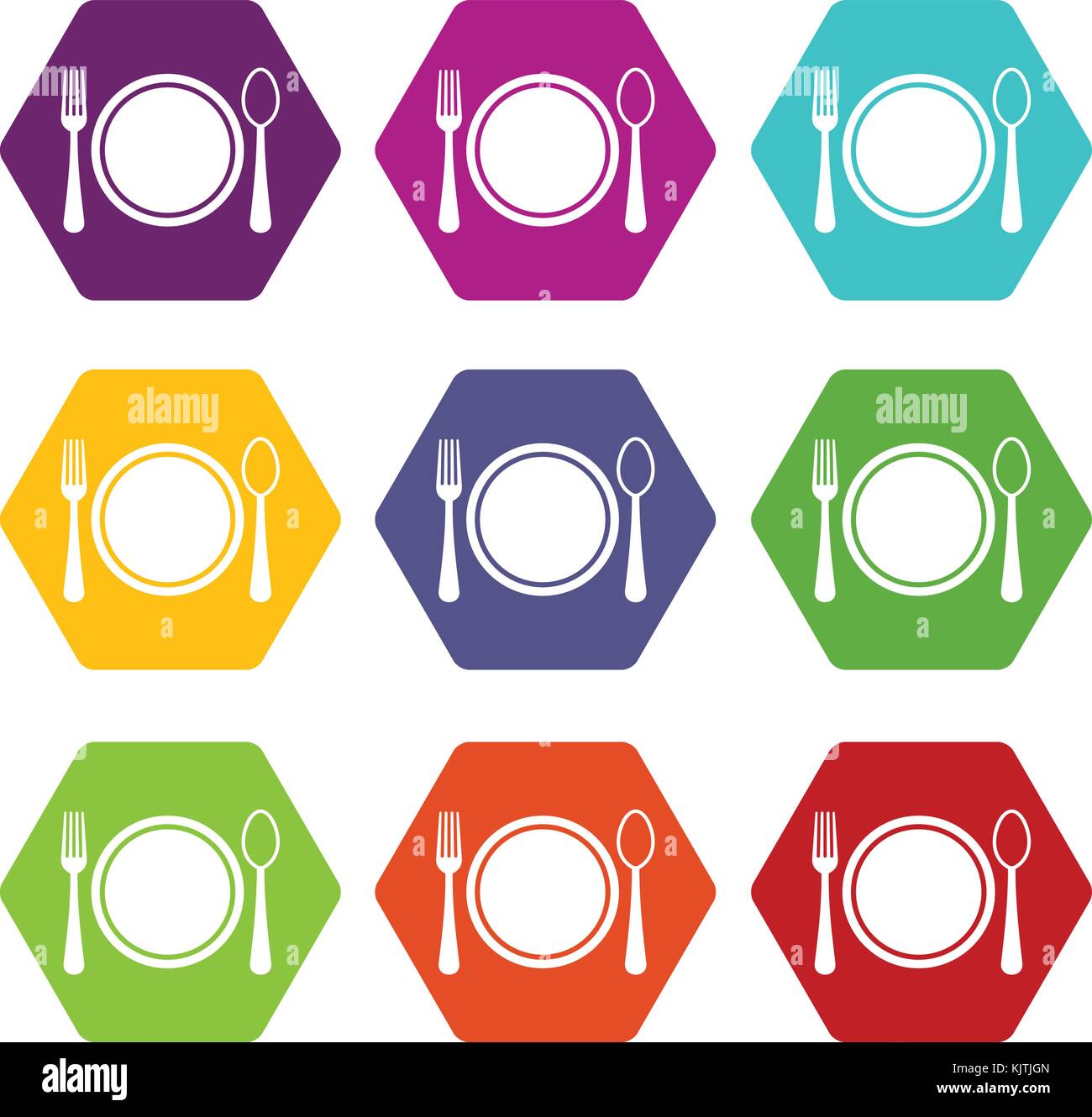 Place setting with plate,spoon and fork icon set color hexahedron Stock ...