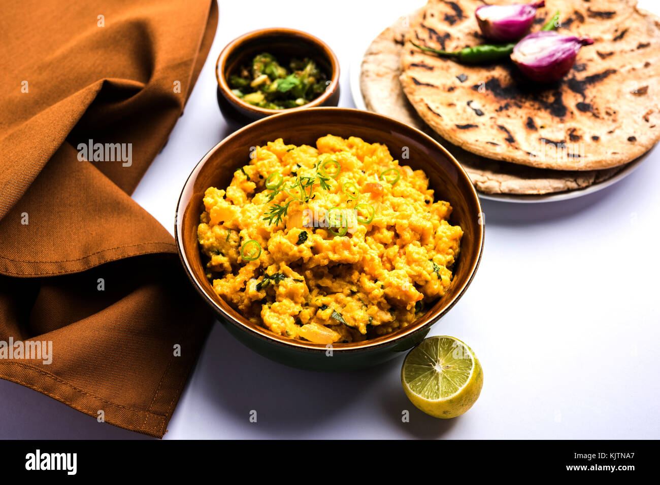 Zunka Bhakar Pithla or pitla, popular vegetarian recipe from India ...