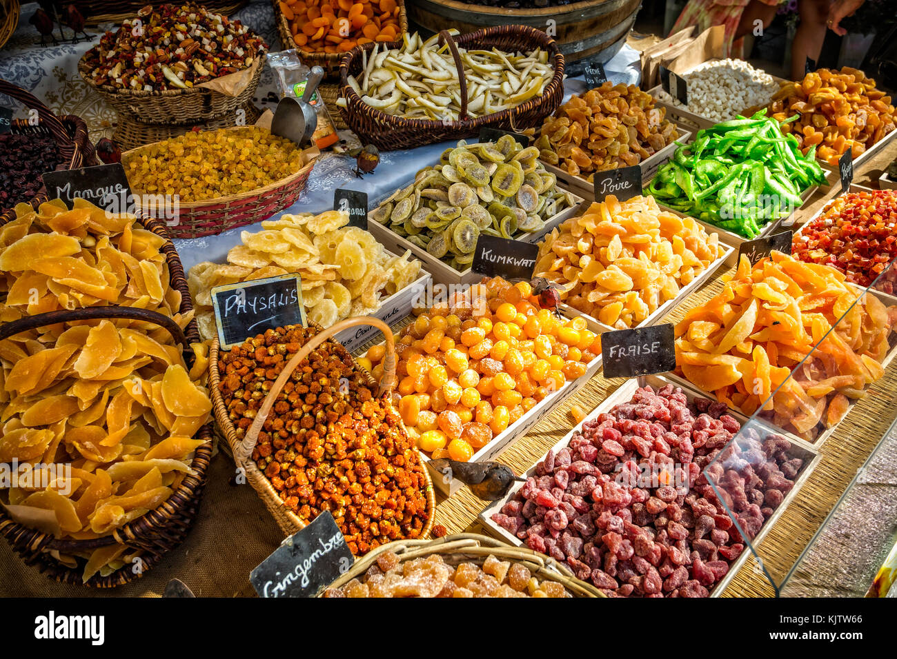 French market stall of colourful dried fruit Stock Photo - Alamy