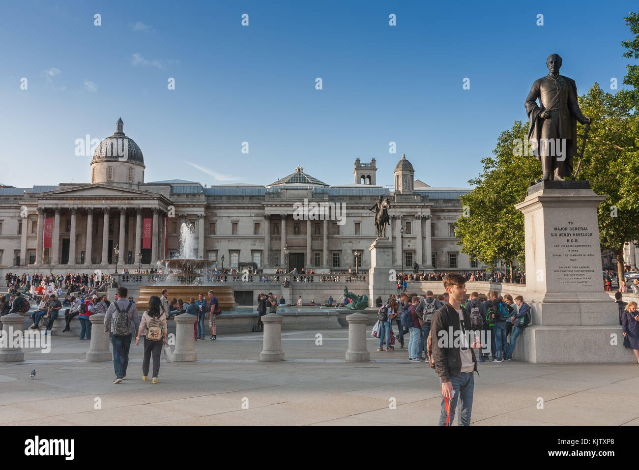 Trafalgar Square , London-September 6,2017: Tourists walking on ...