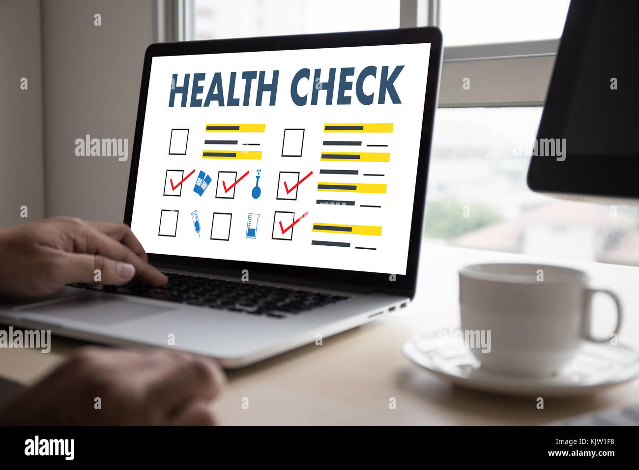Digital HEALTH CHECK Concept working with computer interface as medical ...