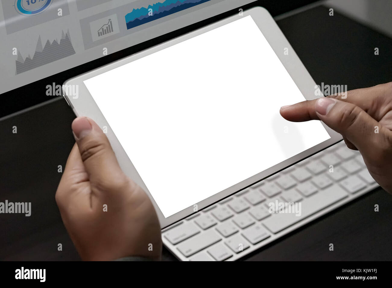 Closeup view business team working use Tablet pc using digital to ...