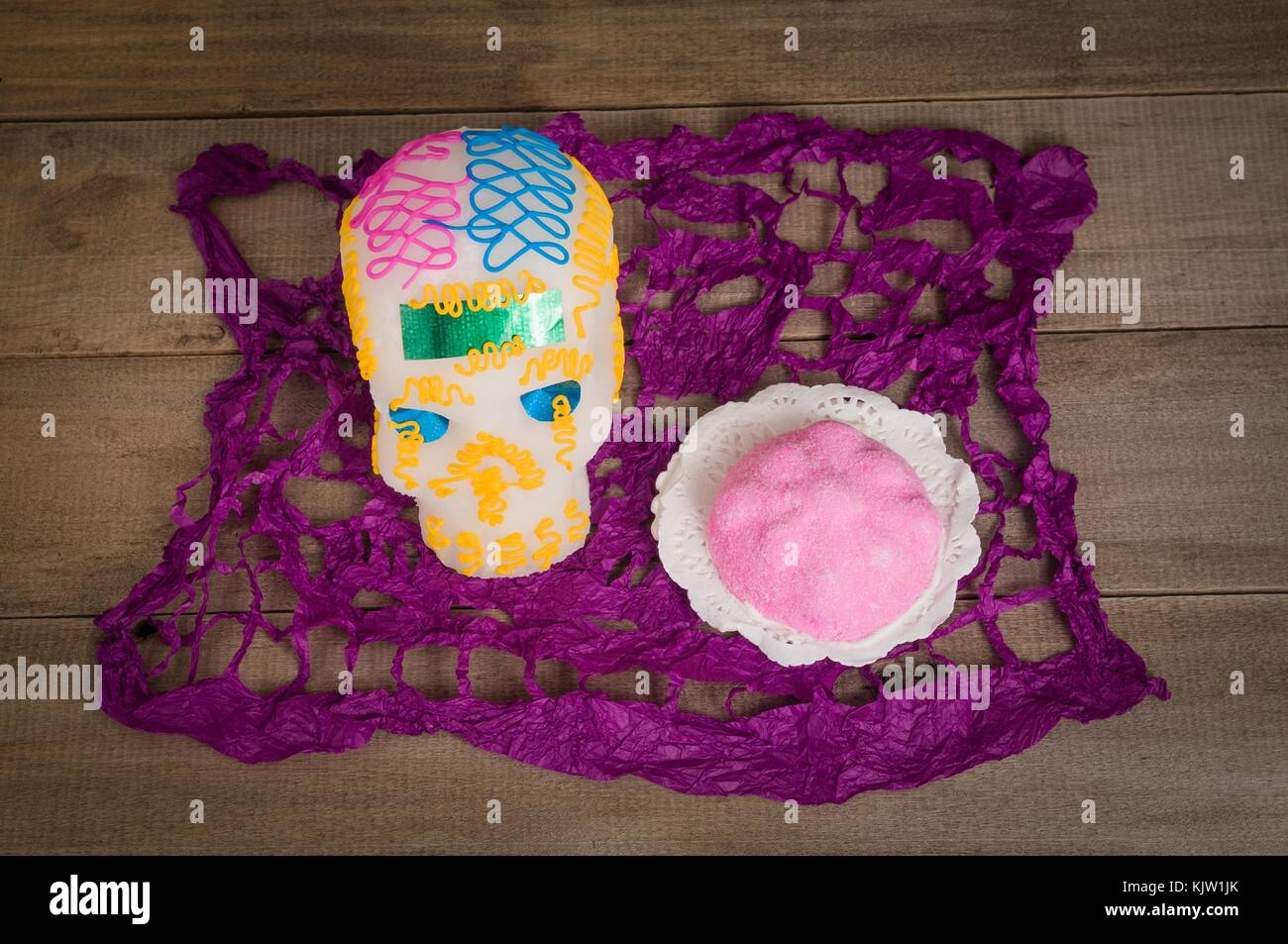 Skull and Dead Bread made with sugar paste by mexican artisans Stock ...