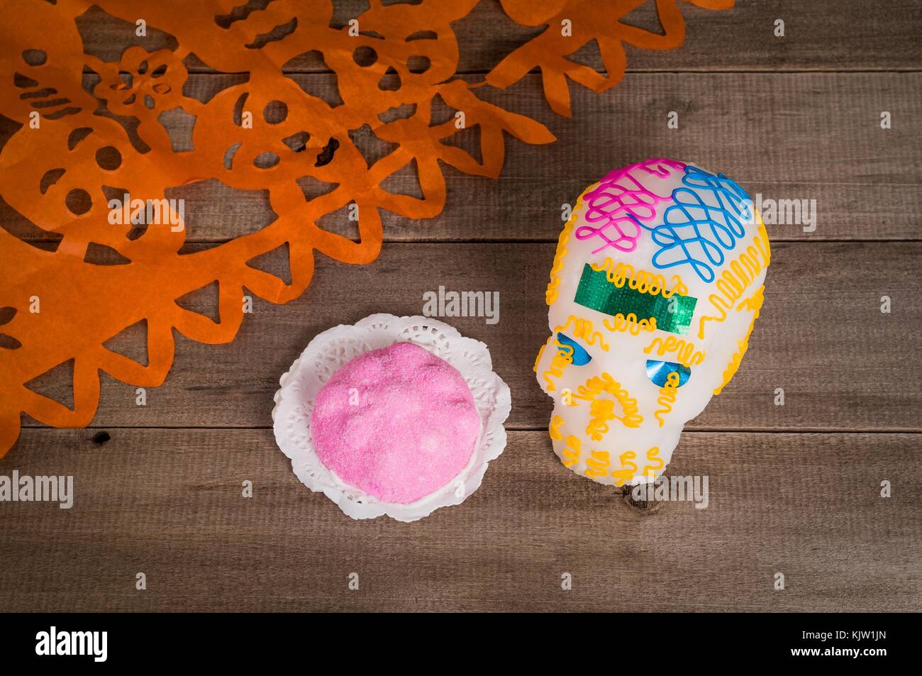 Skull and Dead Bread made with sugar paste by mexican artisans Stock ...