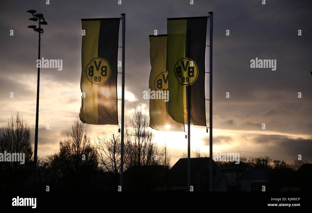 Dortmund, Germany. 26th Nov, 2017. Flags of German soccer club Borussia ...