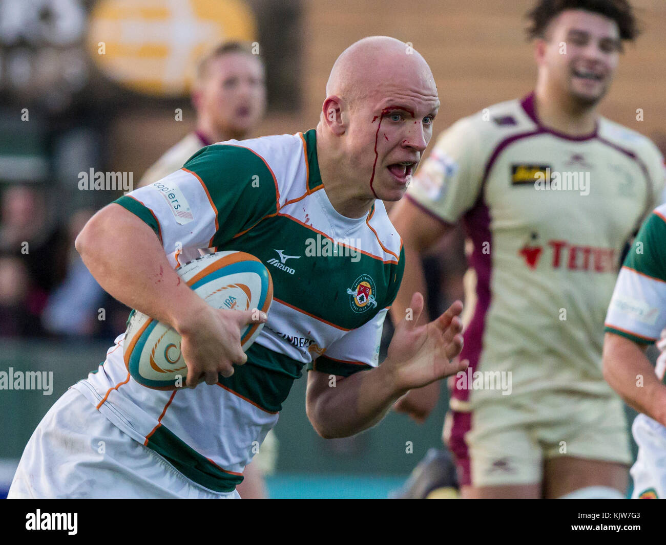 Lewis Jones makes a break and scores a try, Ealing Trailfinders v ...