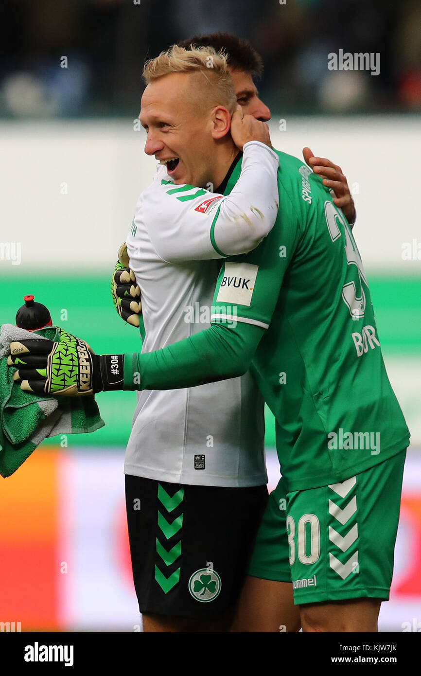 Fuerth, Germany. 26th Nov, 2017. Fuerth's Sascha Burchert (R) and Marco ...