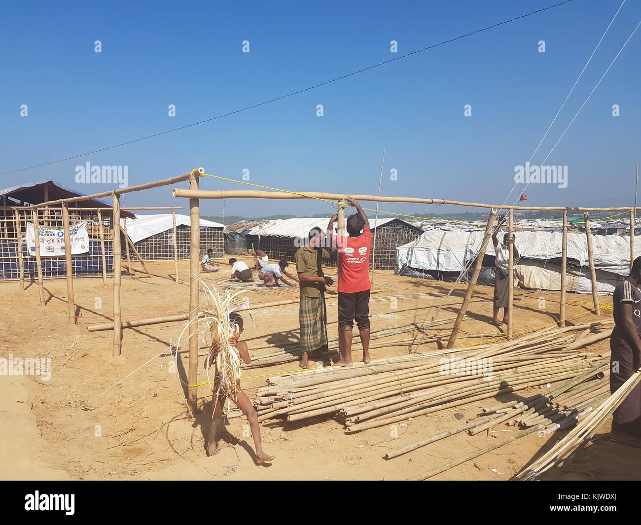 Refugees build a new hut in the refugee camp Kutupalong, Bangladesh, 26 ...