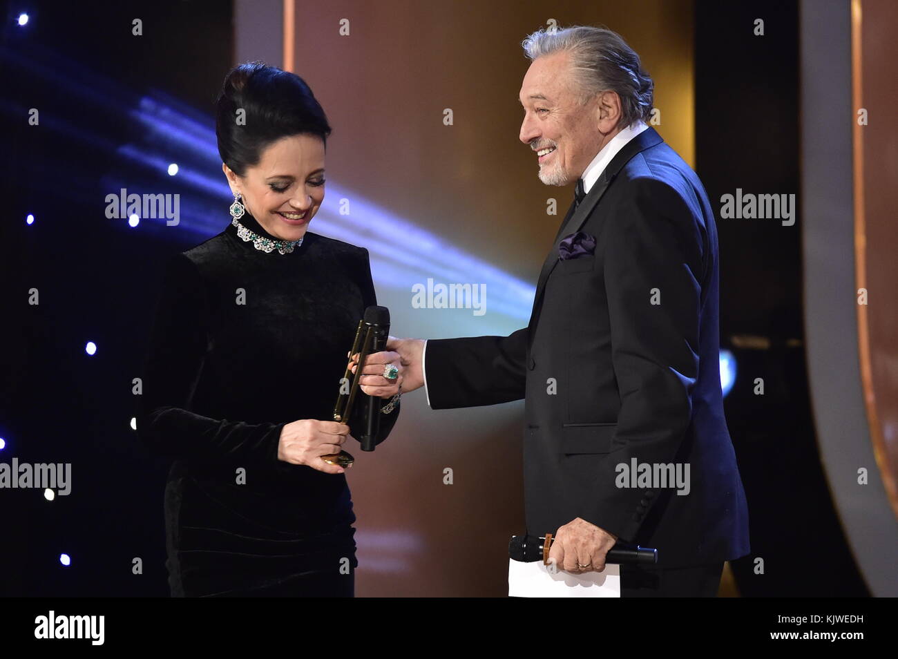 Czech pop music singer Karel Gott receives the Golden Nightingale award ...