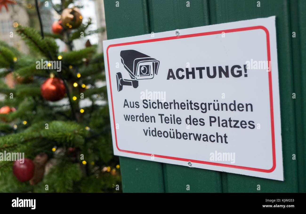 Hamburg, Germany. 27th Nov, 2017. A sign indicating video surveillance ...