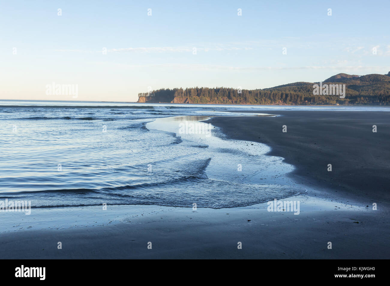 Beautiful view of a sandy beach on Pacific Ocean Coast. Taken in Neah ...