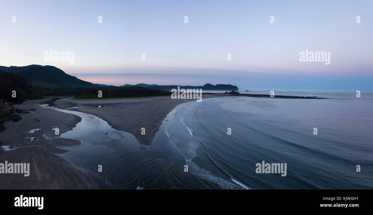 Beautiful aerail panoramic view of a sandy beach on Pacific Ocean Coast ...