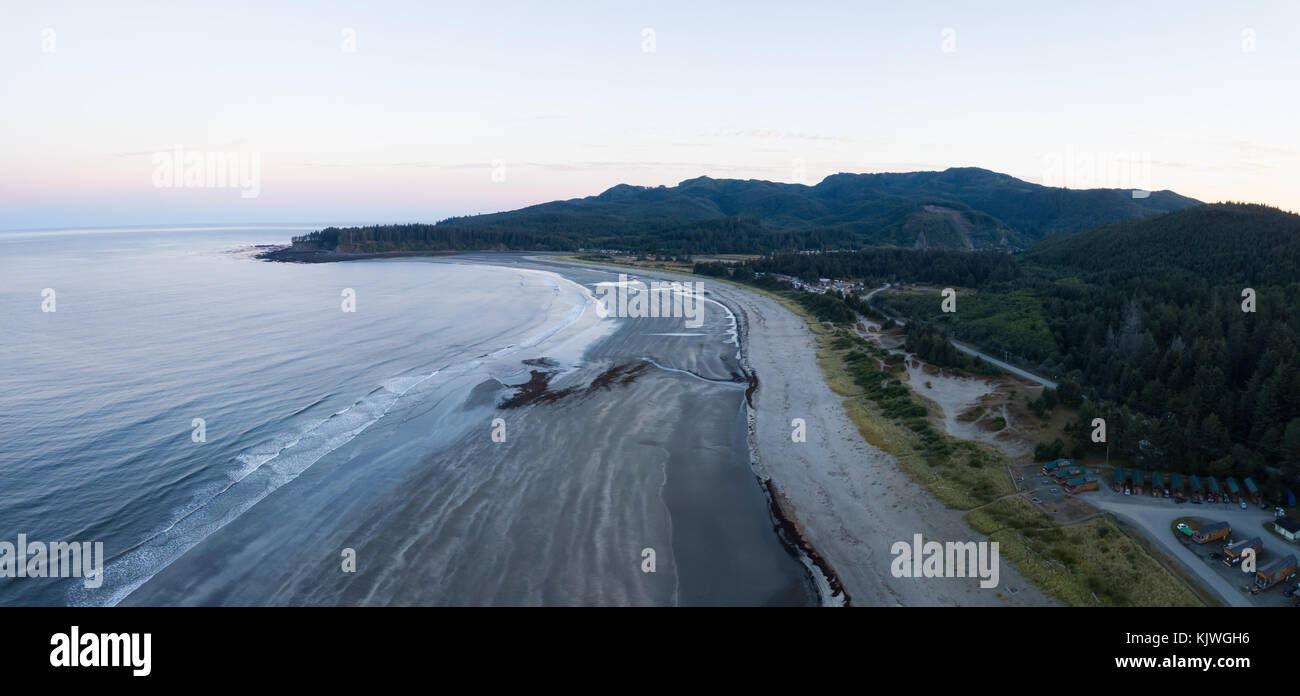 Beautiful aerail panoramic view of a sandy beach on Pacific Ocean Coast ...