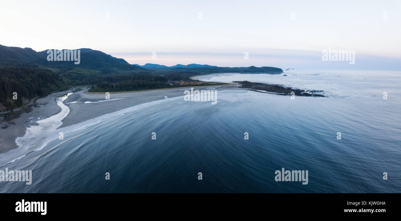 Beautiful aerail panoramic view of a sandy beach on Pacific Ocean Coast ...