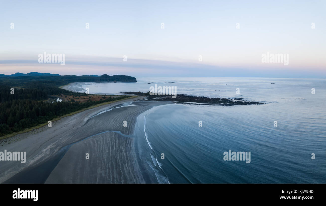Beautiful aerail panoramic view of a sandy beach on Pacific Ocean Coast ...