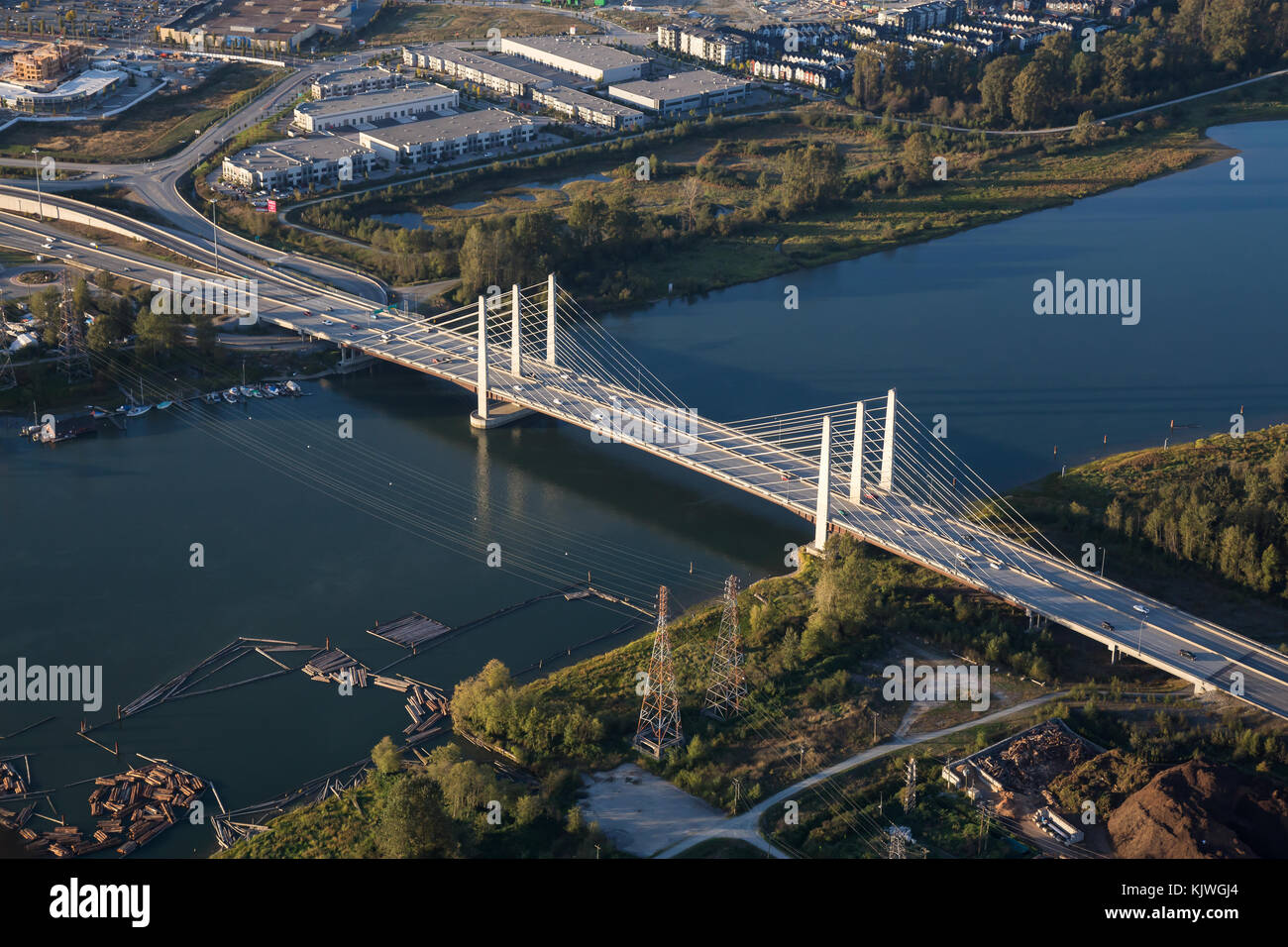 Aerial view of Pitt River Bridge during a bright sunny day. Taken in ...