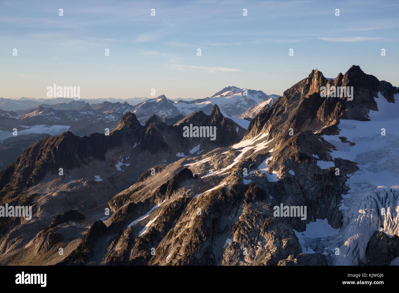 Aerial view from an airplane of the beautiful Canadian mountain ...