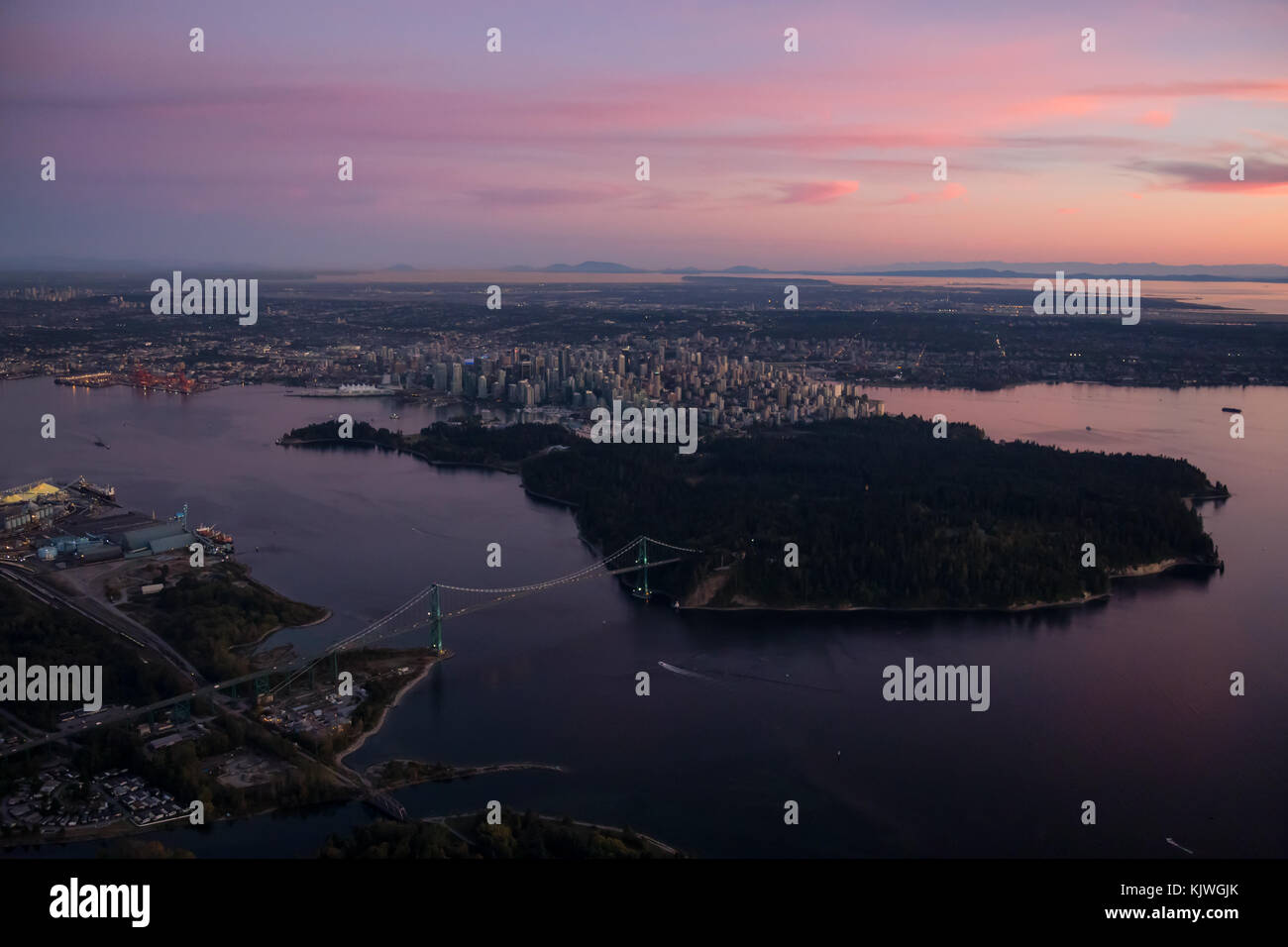 Aerial view from an airplane of a beautiful Canadian City on the ...