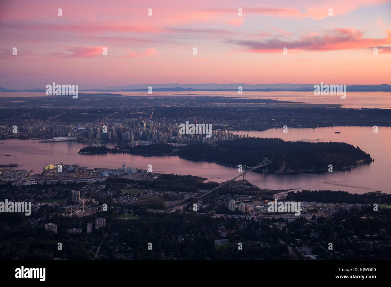 Aerial view from an airplane of a beautiful Canadian City on the ...
