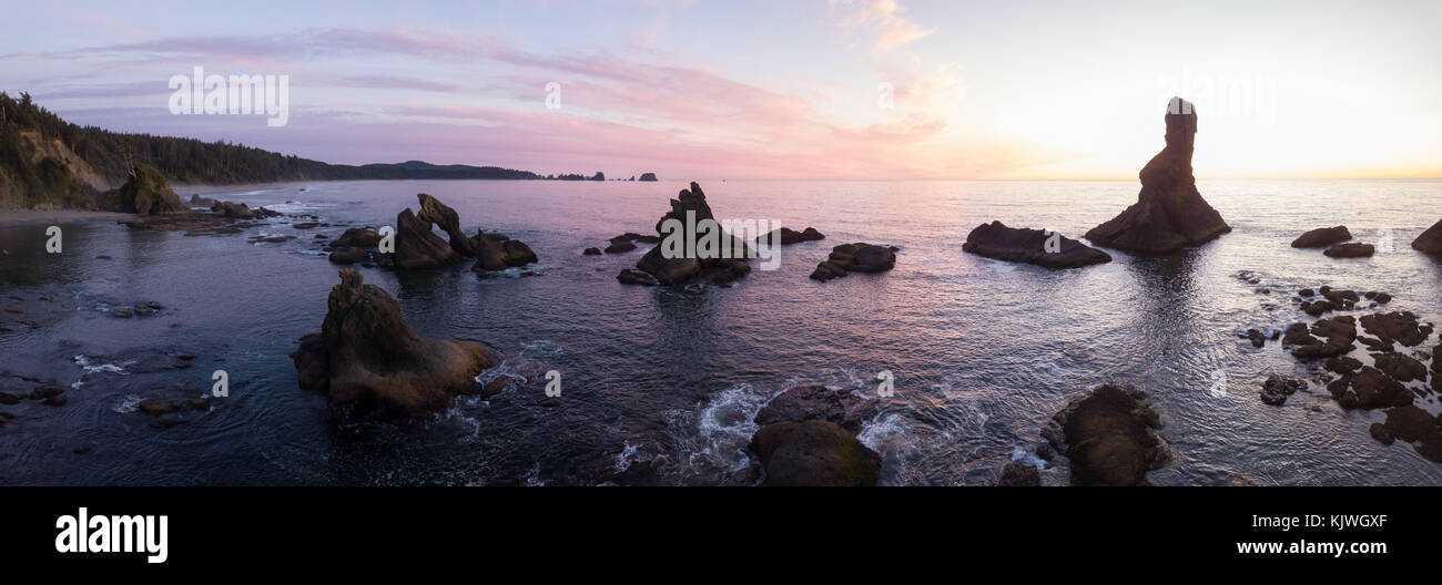 Beautiful aerial sunset view of a scenic landscape at the Ocean Coast ...
