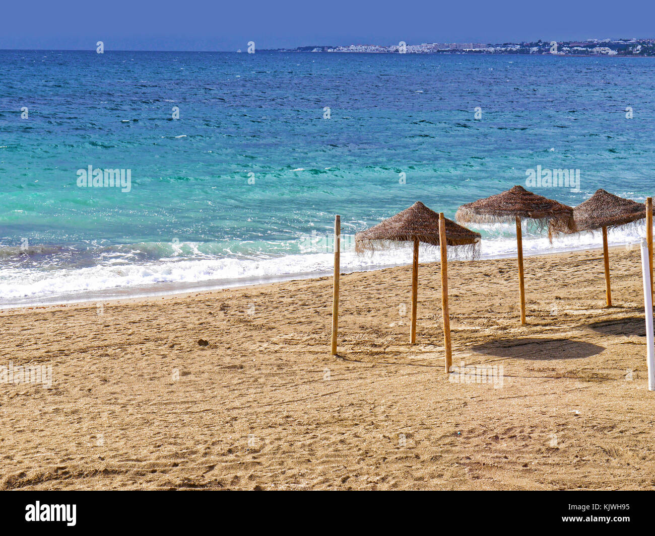 Beach scene in the Stylish Town of Marbella on the Costa del Sol Spain ...