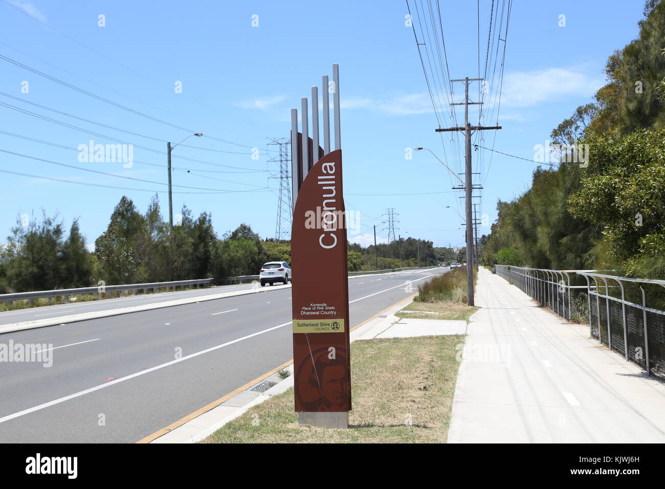 The beginning of the Sydney suburb of Cronulla is marked with a sign on ...
