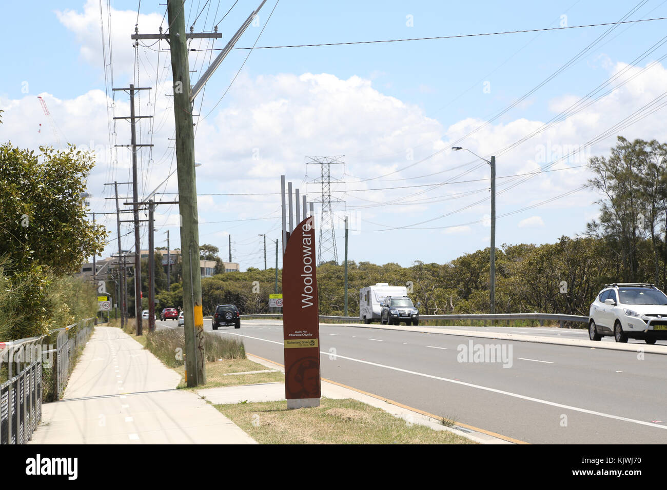 The beginning of the Sydney suburb of Woolooware is marked with a sign ...
