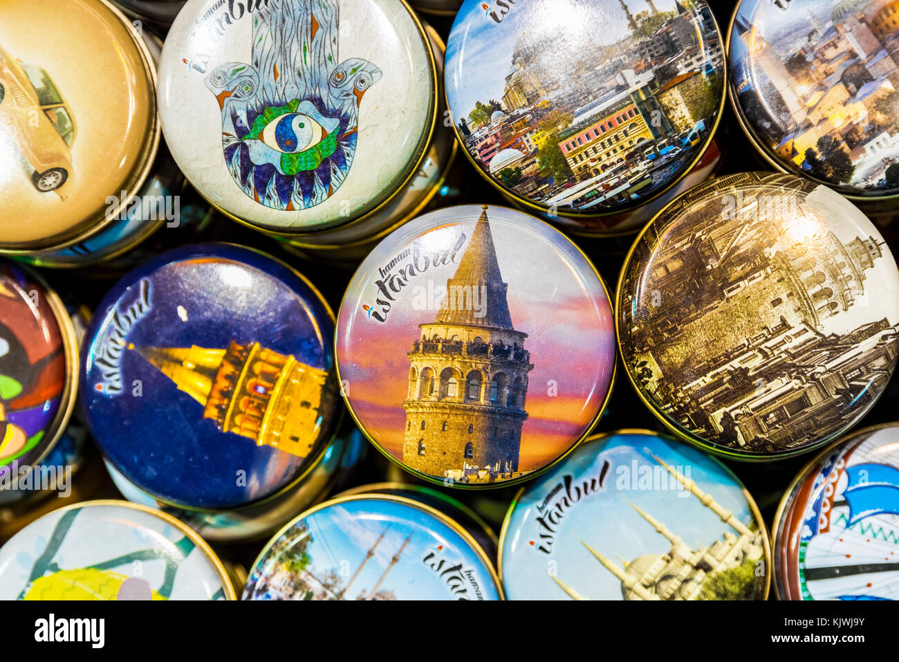 Collection of Souvenirs of colorful magnets with Istanbul popular ...