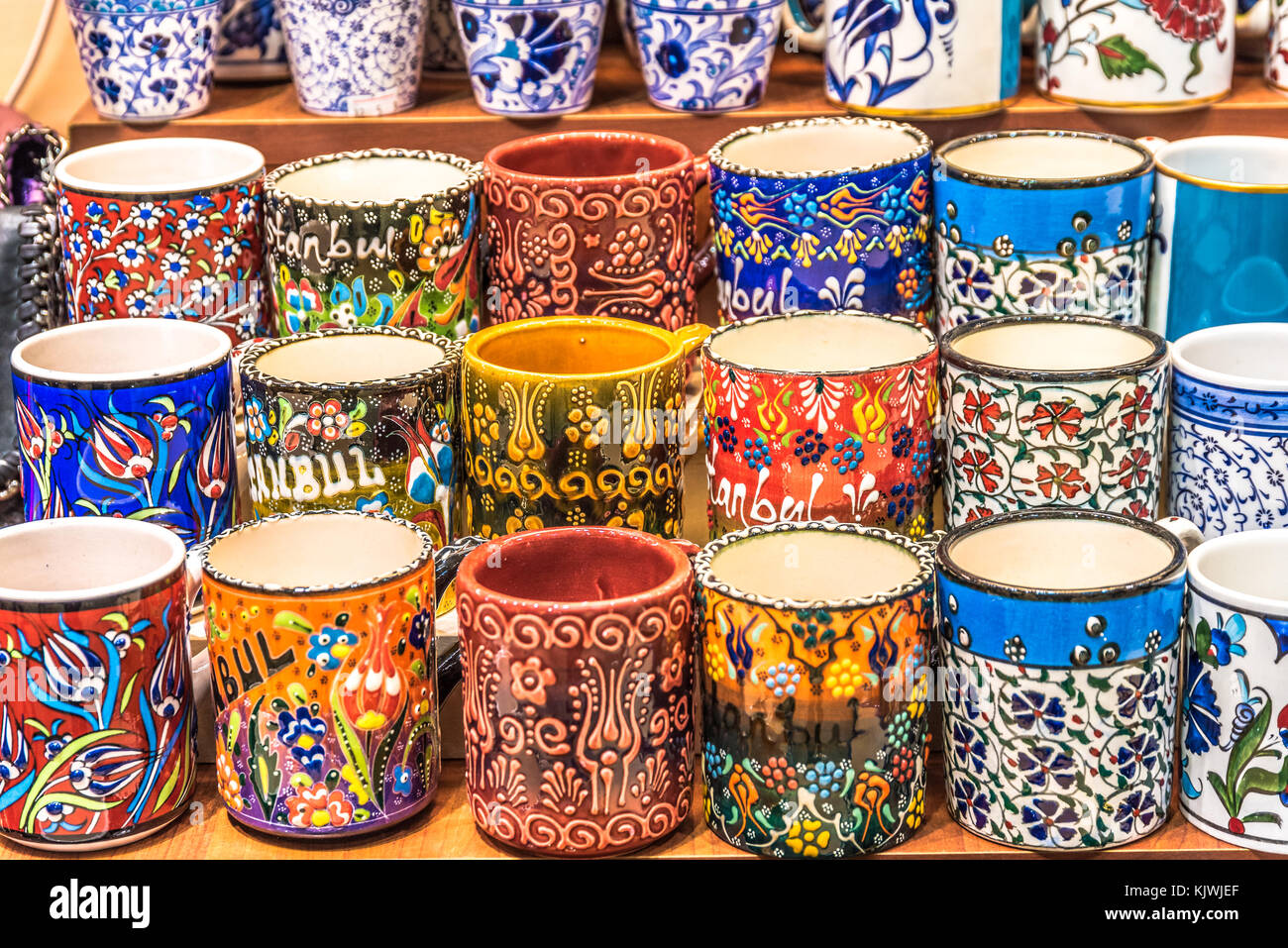 Collection of Traditional Turkish ceramic cups with painted landmarks ...