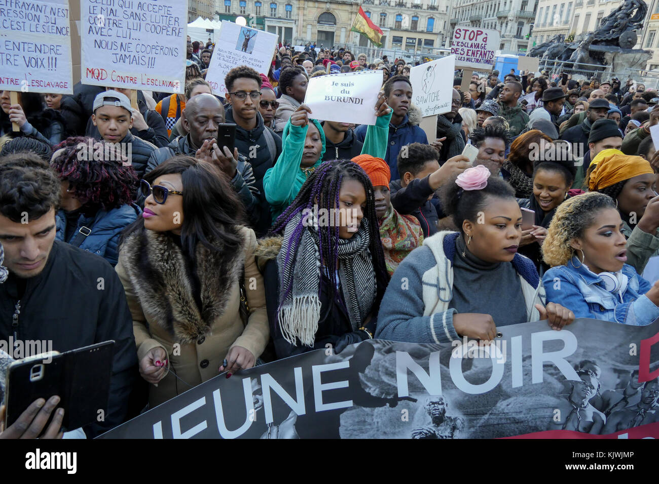 African diaspora protest against slavery rebirth in Lybia, Lyon, France ...