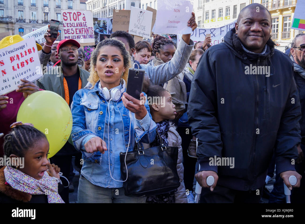African diaspora protest against slavery rebirth in Lybia, Lyon, France ...