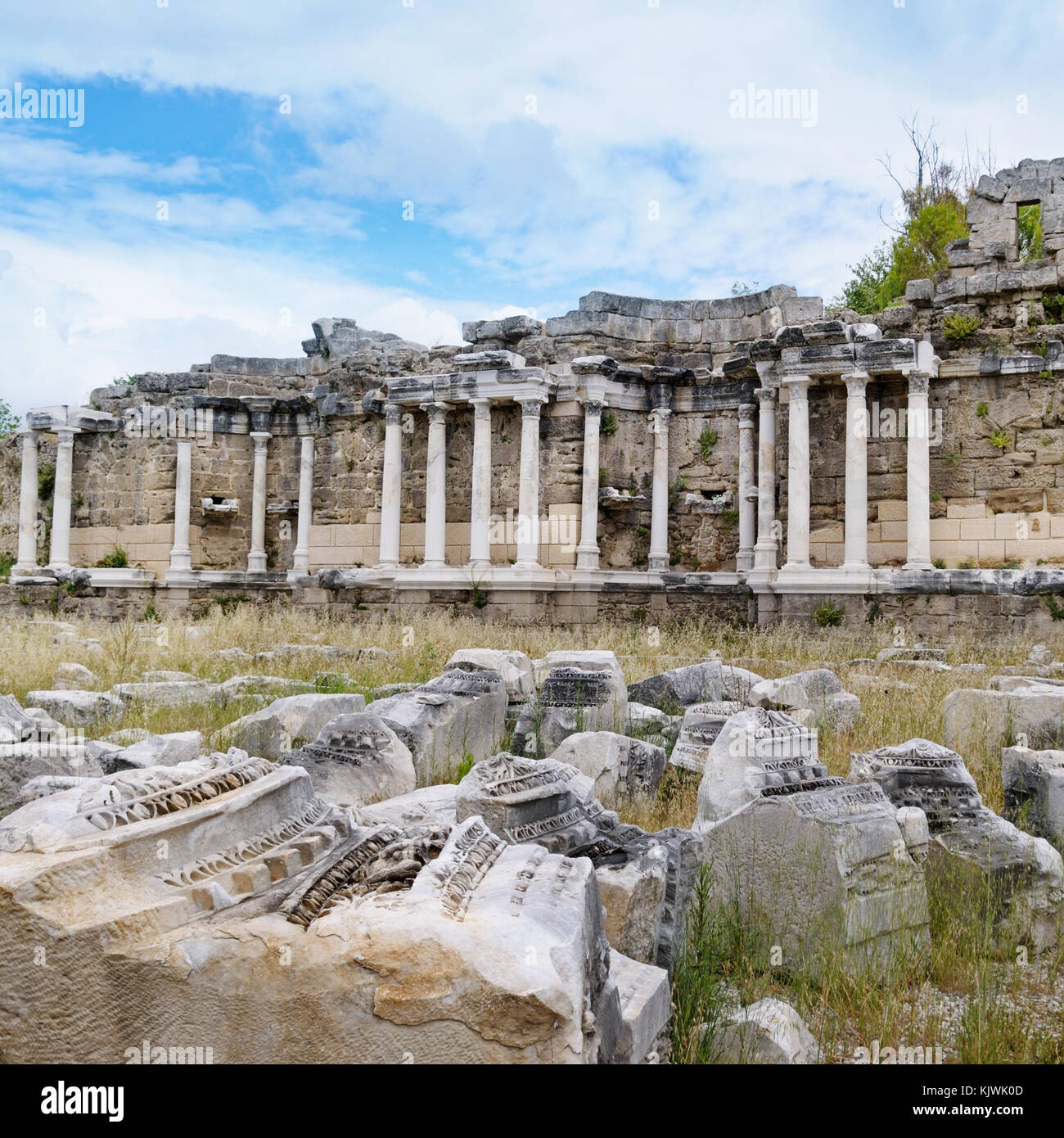 Beautiful view of ancient ruins in Side, Turkey Stock Photo - Alamy
