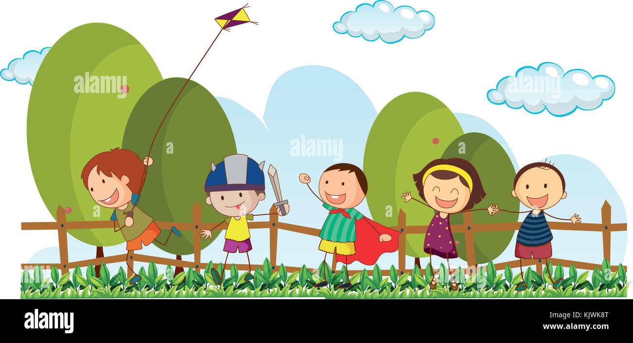 Five kids playing in park illustration Stock Vector Image & Art - Alamy