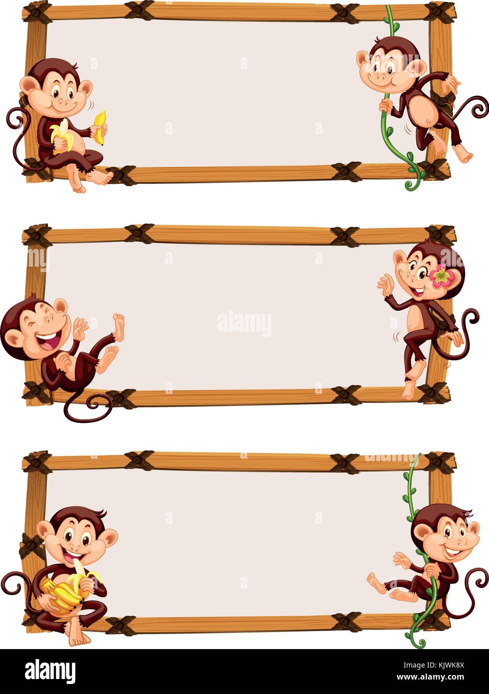 Three borders with cute monkeys illustration Stock Vector Image & Art ...