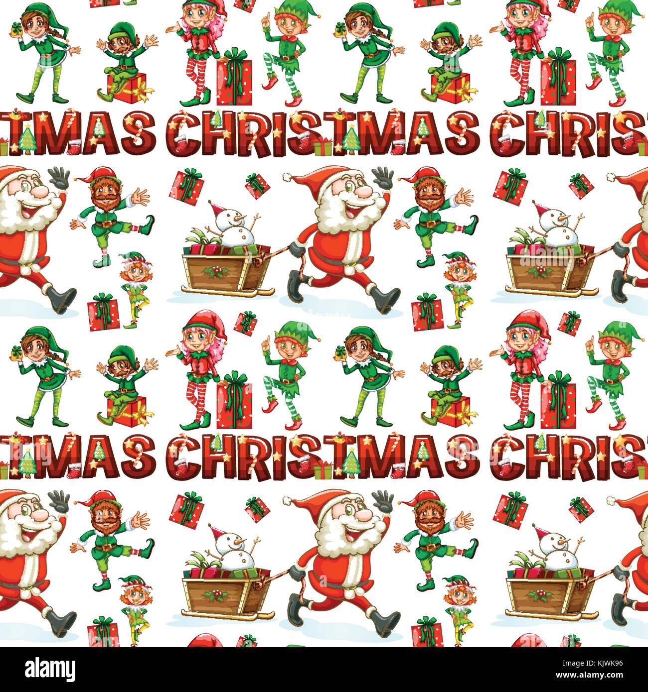 Seamless background with Santa and elf for christmas illustration Stock ...