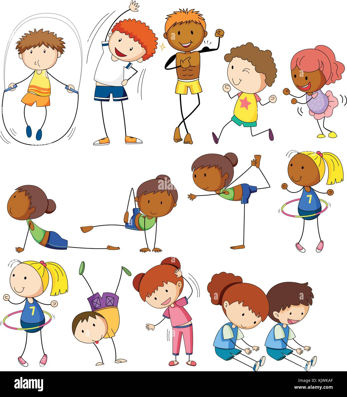 Children and people doing different exercises illustration Stock Vector ...