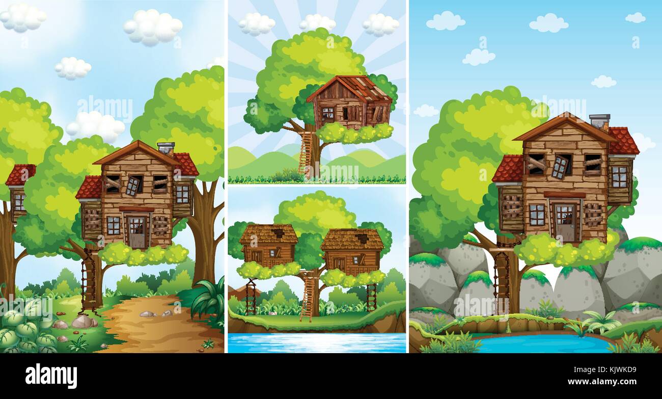 Treehouses on the tree in the park illustration Stock Vector Image ...