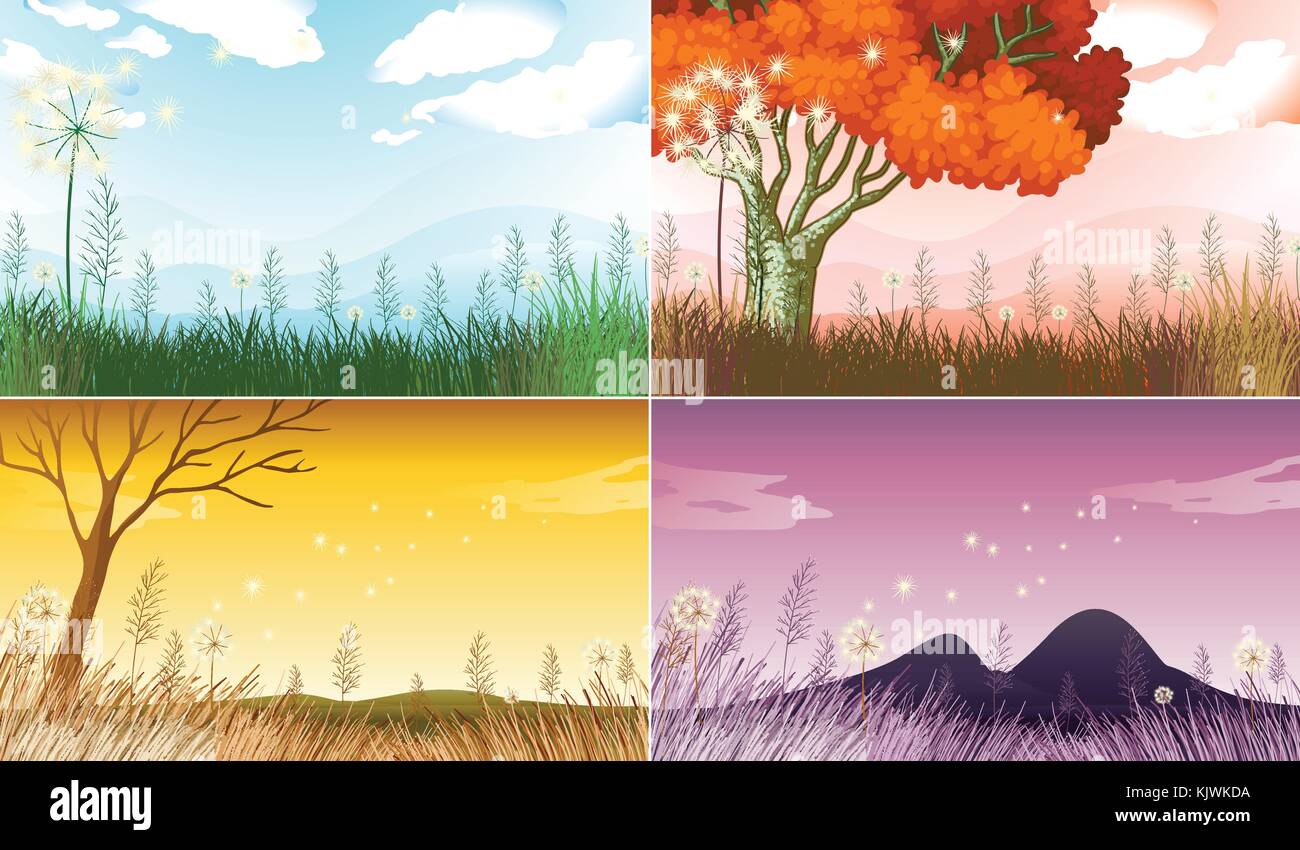 Four background scenes with different seasons illustration Stock Vector ...