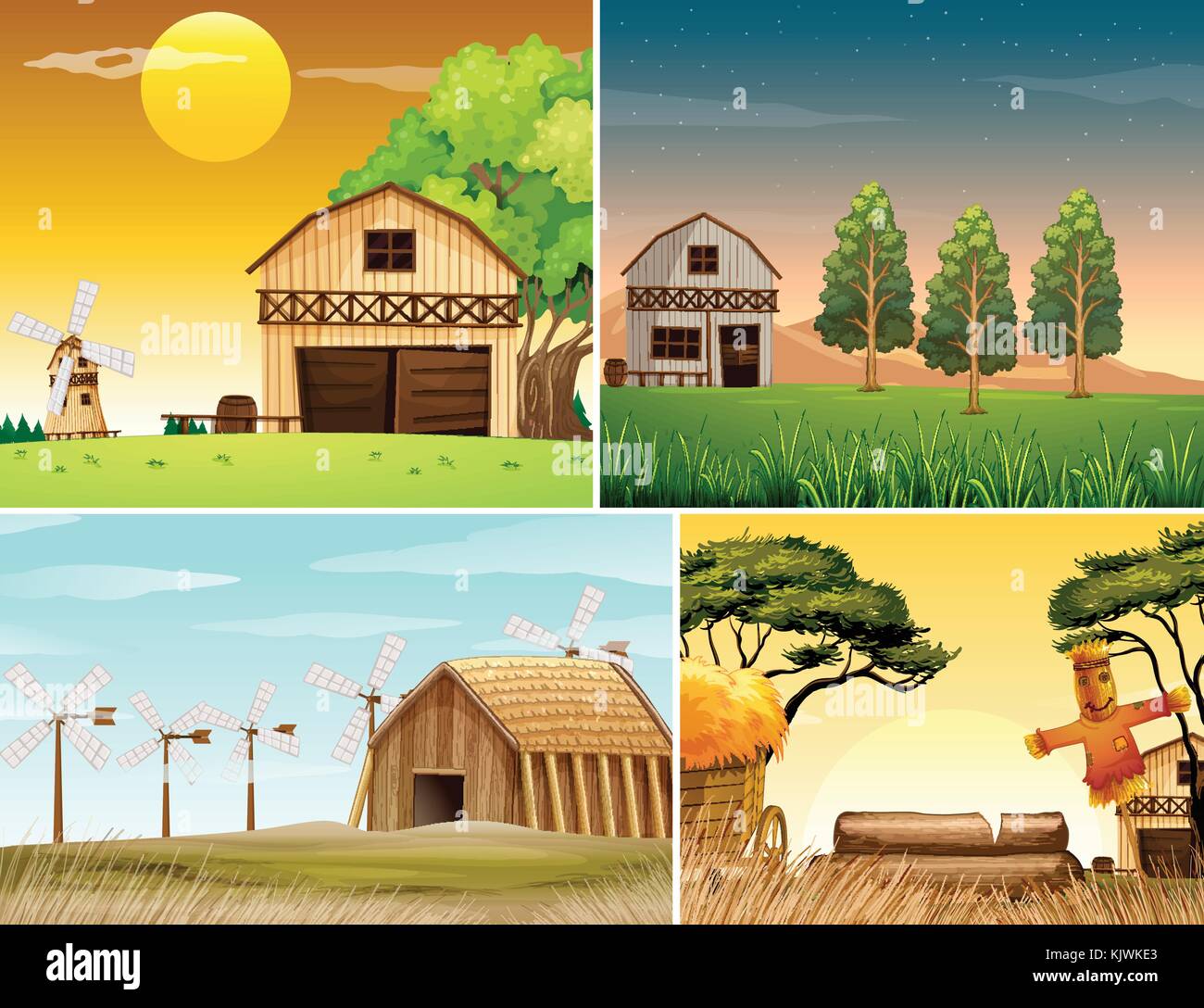 Four background scenes of farmyards illustration Stock Vector Image ...