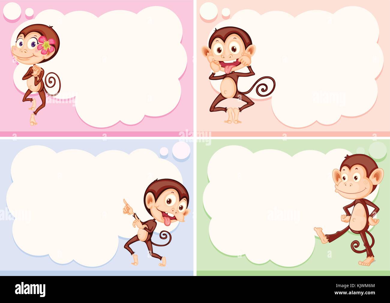 Four border templates with cute monkeys illustration Stock Vector Image ...