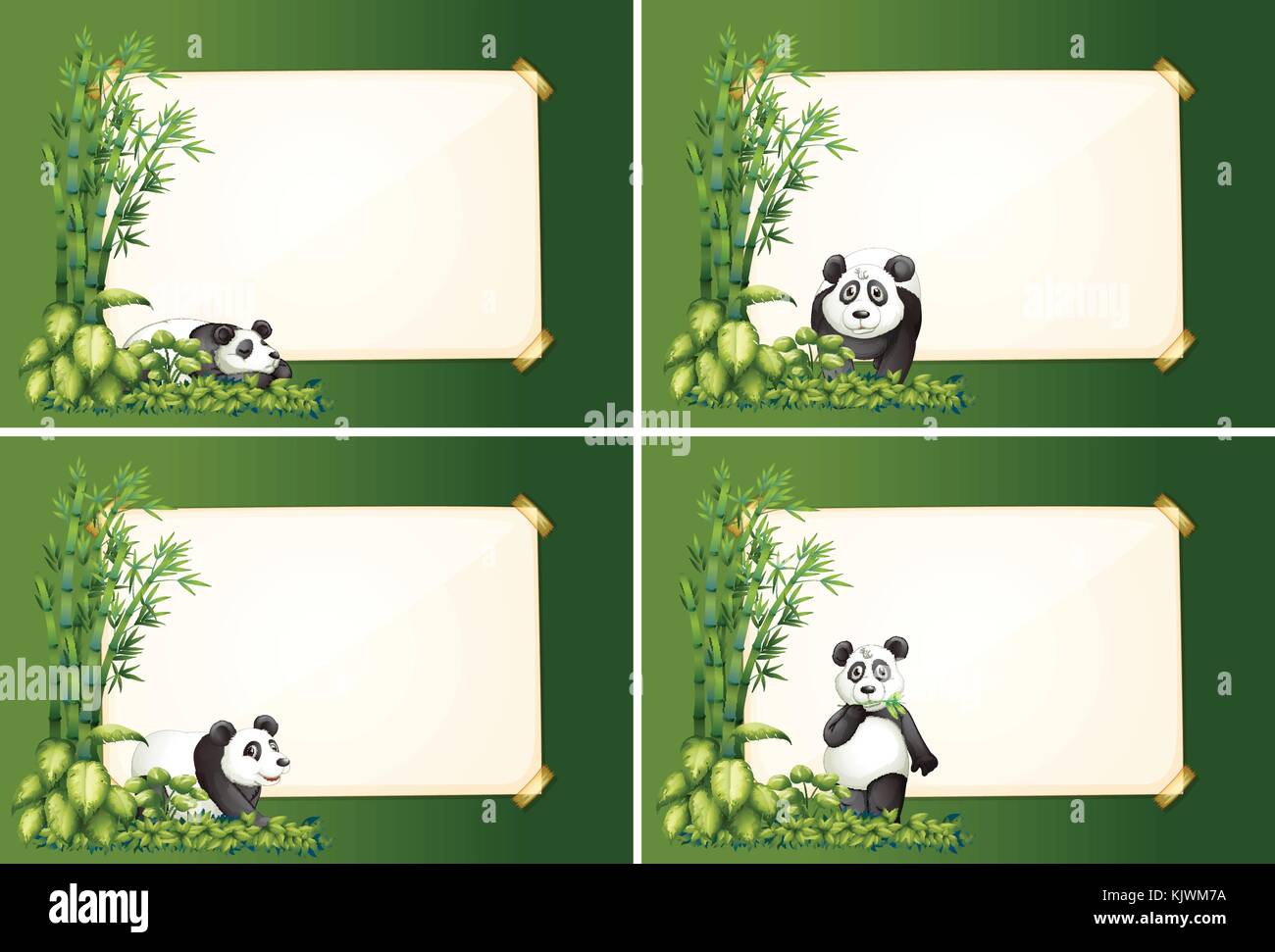 Four border templates with panda and bamboo illustration Stock Vector ...