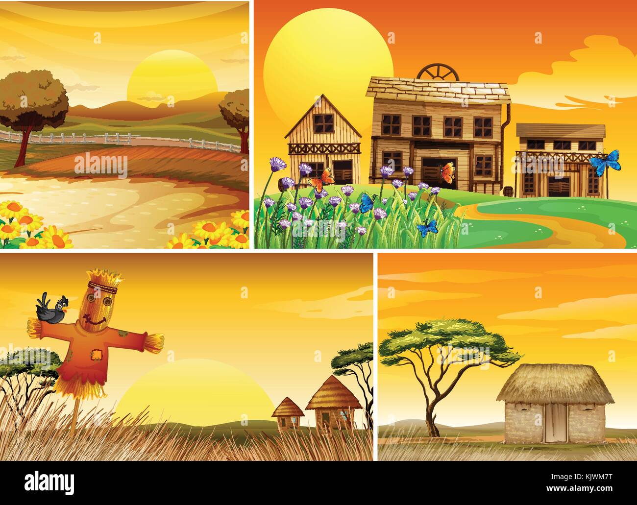 Background scenes at sunset illustration Stock Vector Image & Art - Alamy